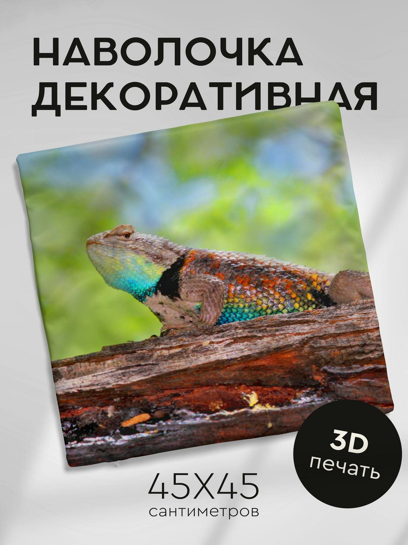 Наволочка декоративная, 45х45см / агама / ящерица / рептилия