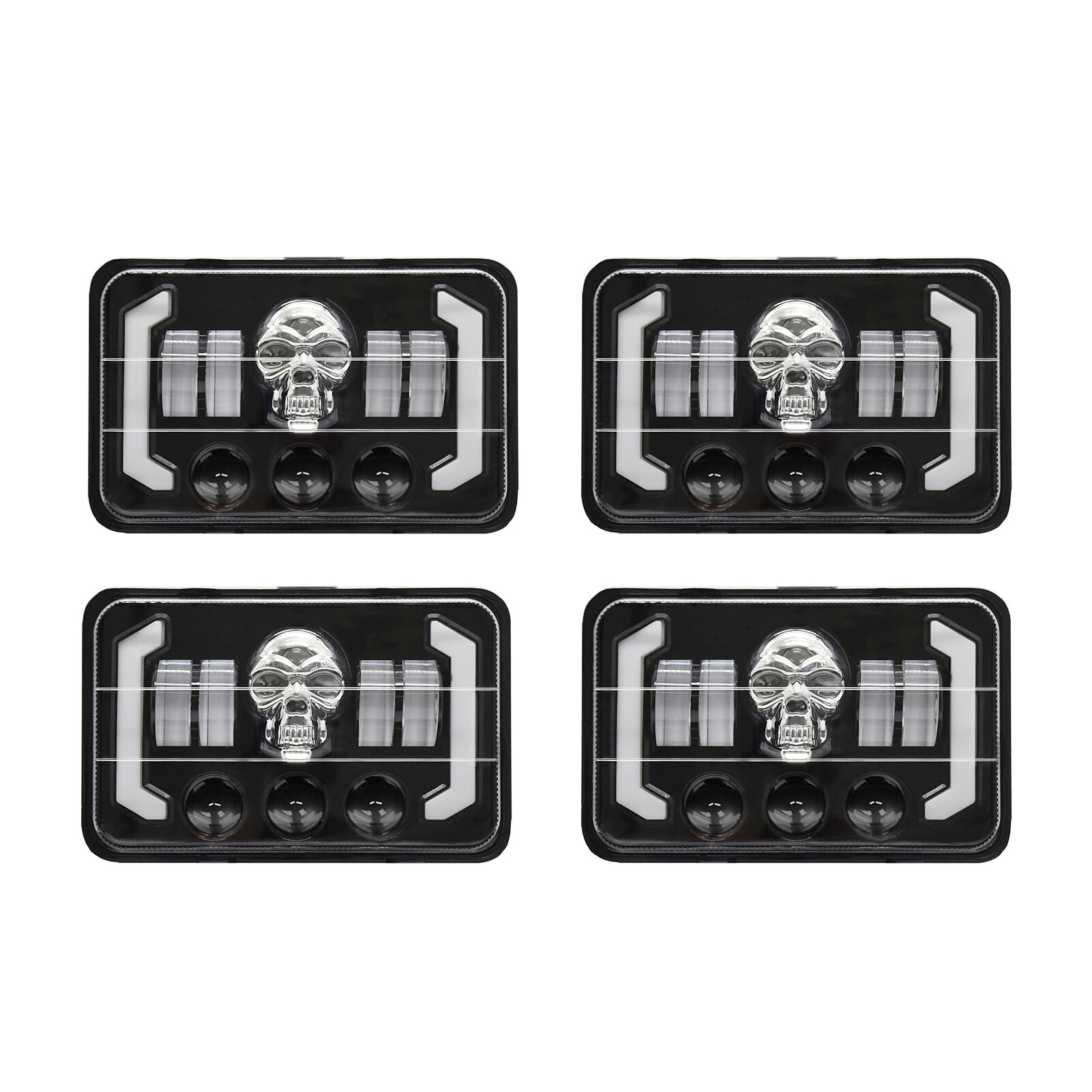 4шт 4x6 5 дюймов автомобильные светодиодные фары прямоугольные череп с дальним/ближним светом ДНС поворотным сигналом совместимы с H4651 H4652 H4656 H4666 H6545 для замены Peterbilt Kenworth Freightinger Ford Probe черный