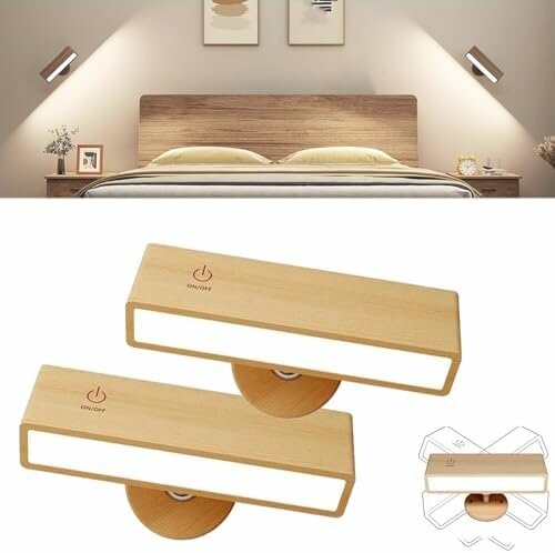 360 поворотный светодиодный деревянный настенный бра, магнитный перезаряжаемый настенный бра для спальни, прикроватной гостиной, беспроводная регулировка яркости