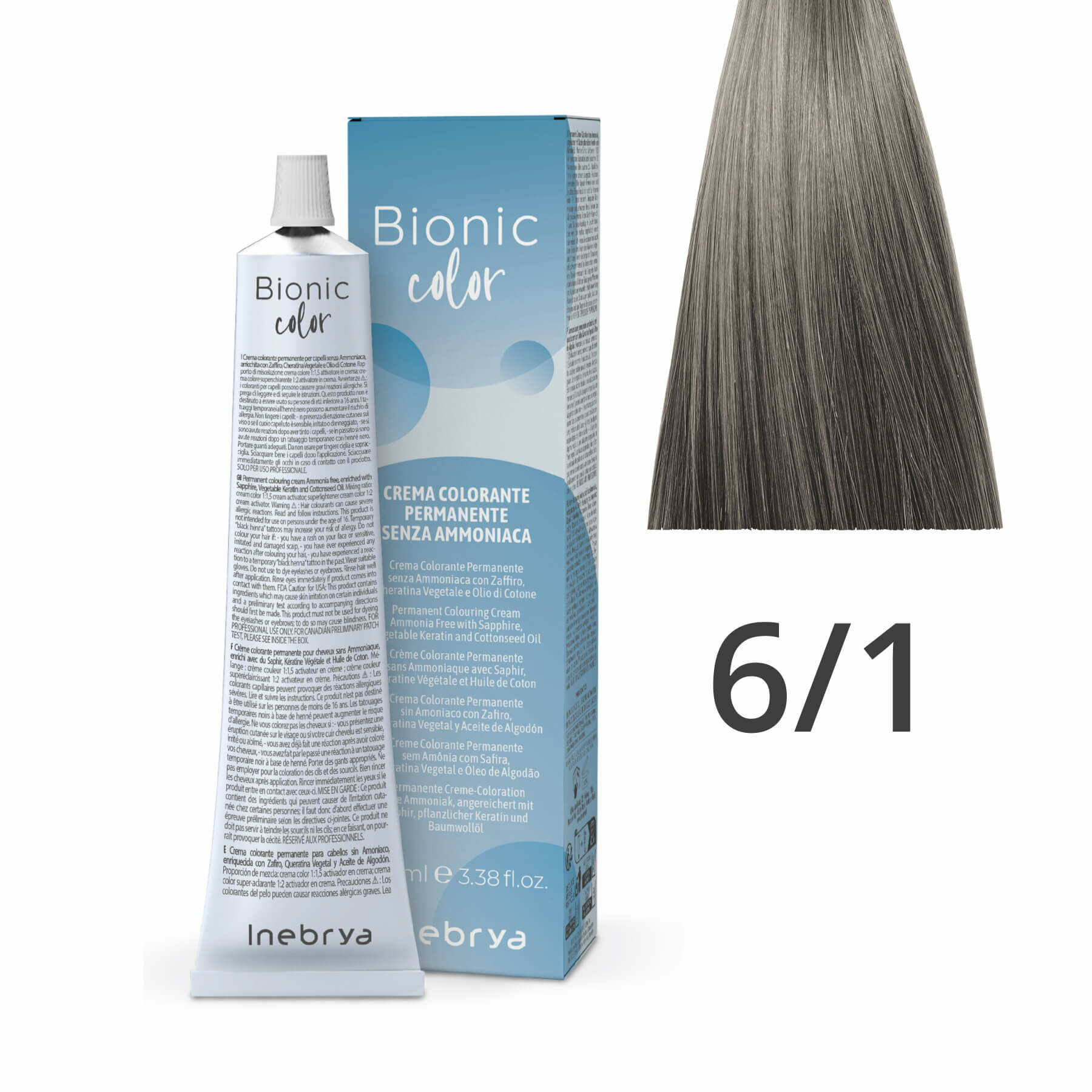 Краска для волос профессиональная без аммиака Inebrya Bionic Color 6/1 Тёмный русый Пепельный 100 мл