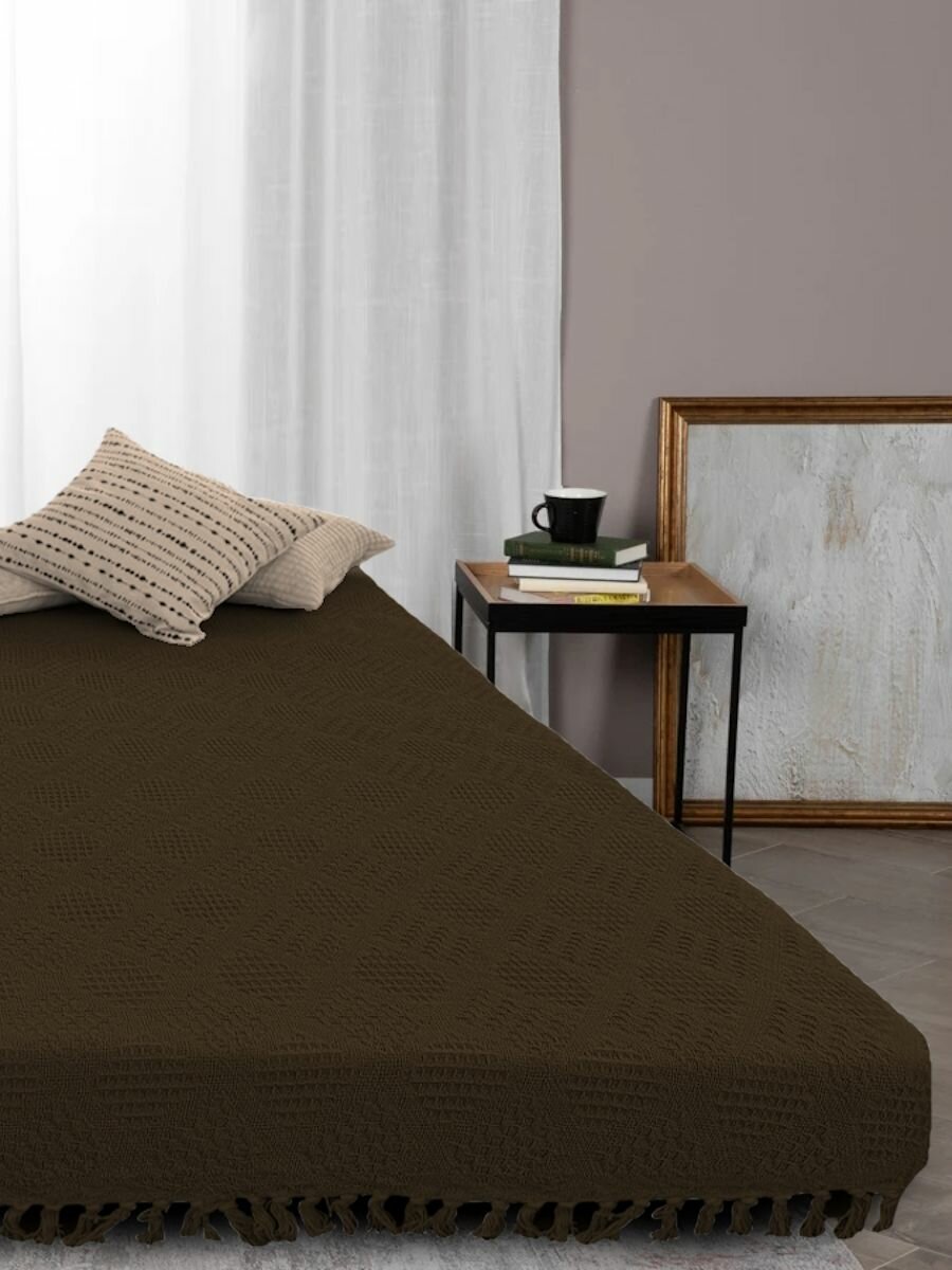 Покрывало на кровать, диван и кресло, Комфорт, 180х220, темно-коричневый