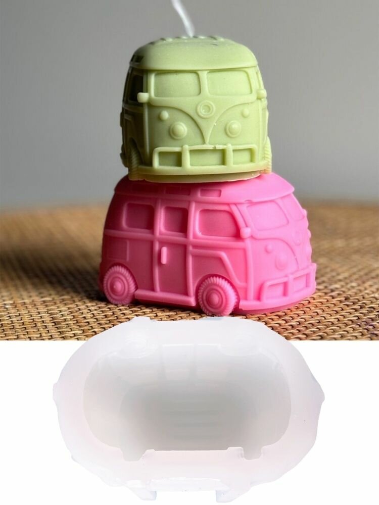 Силиконовая форма для свечей в форме автобуса, гибкая многоразовая невпитывающая форма 9,2 x 6,2 x 5,3 см для изготовления свечей, декора и подарков