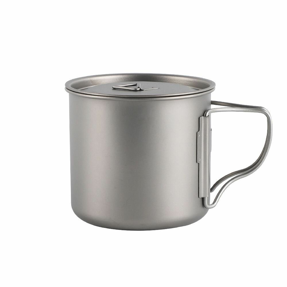 Котелок-кружка, титан, 500мл, серебристый, складной, с крышкой
