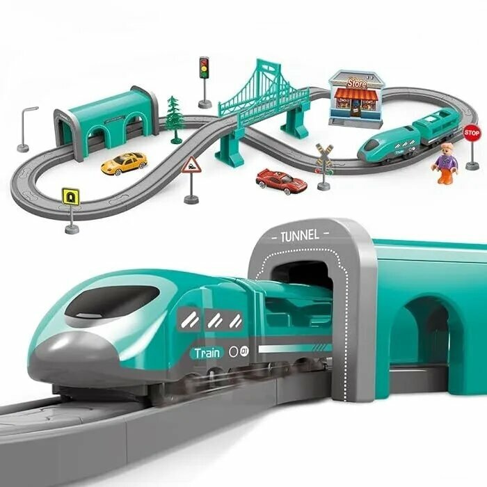 Игровой набор Железная дорога 66 деталей / Игрушка детская поезд машинки
