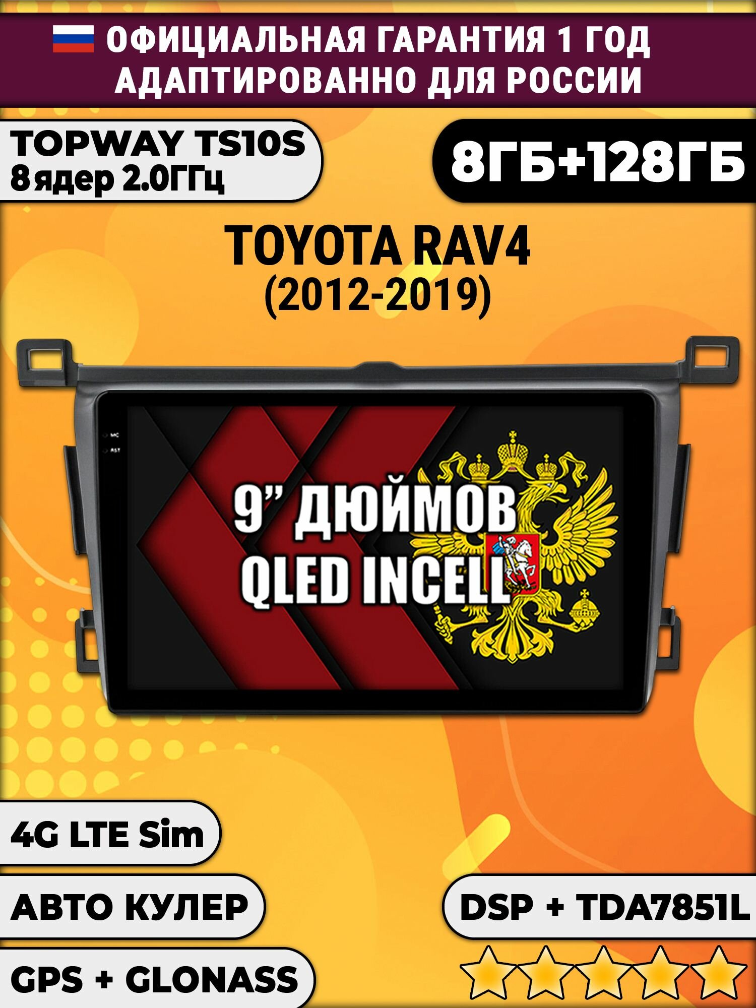 8 ядер TS105, память 8/128гб для TOYOTA RAV4 (2012 2013 2014 2015 2016 2017 2018 2019) Рав RAV-4, Android магнитола