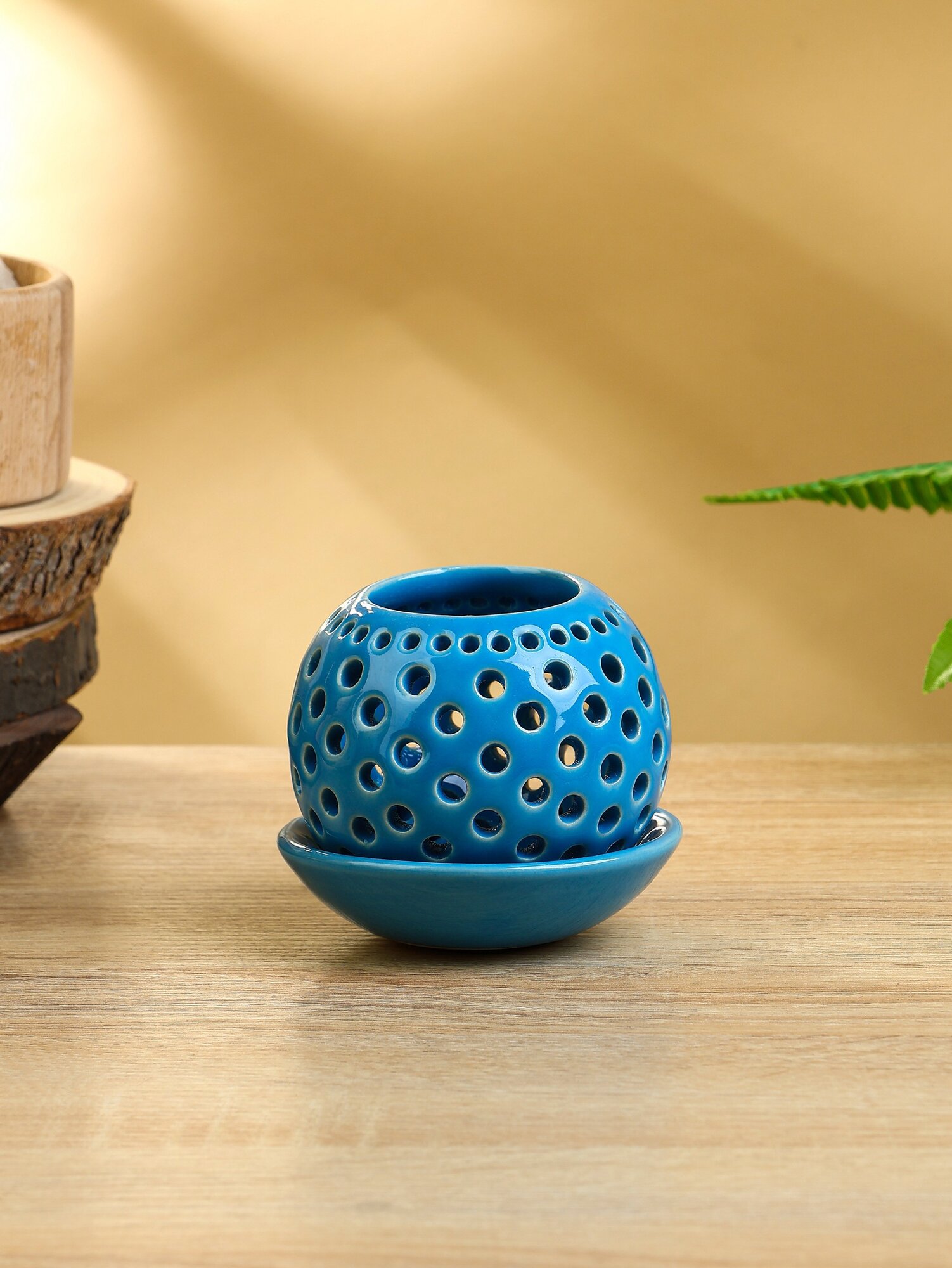 Подсвечник «Шар», 9.5×9.5×9 см, керамика, голубой