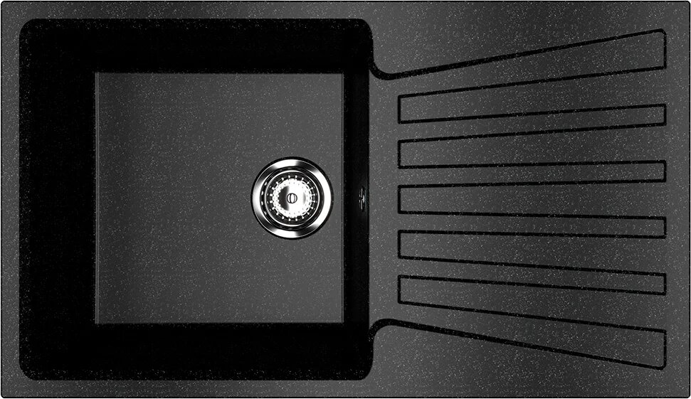 Мойка кухонная Ulgran U-703 -308 прямоугольная, 83x48, мойка для кухни, с крылом, матовая, черная