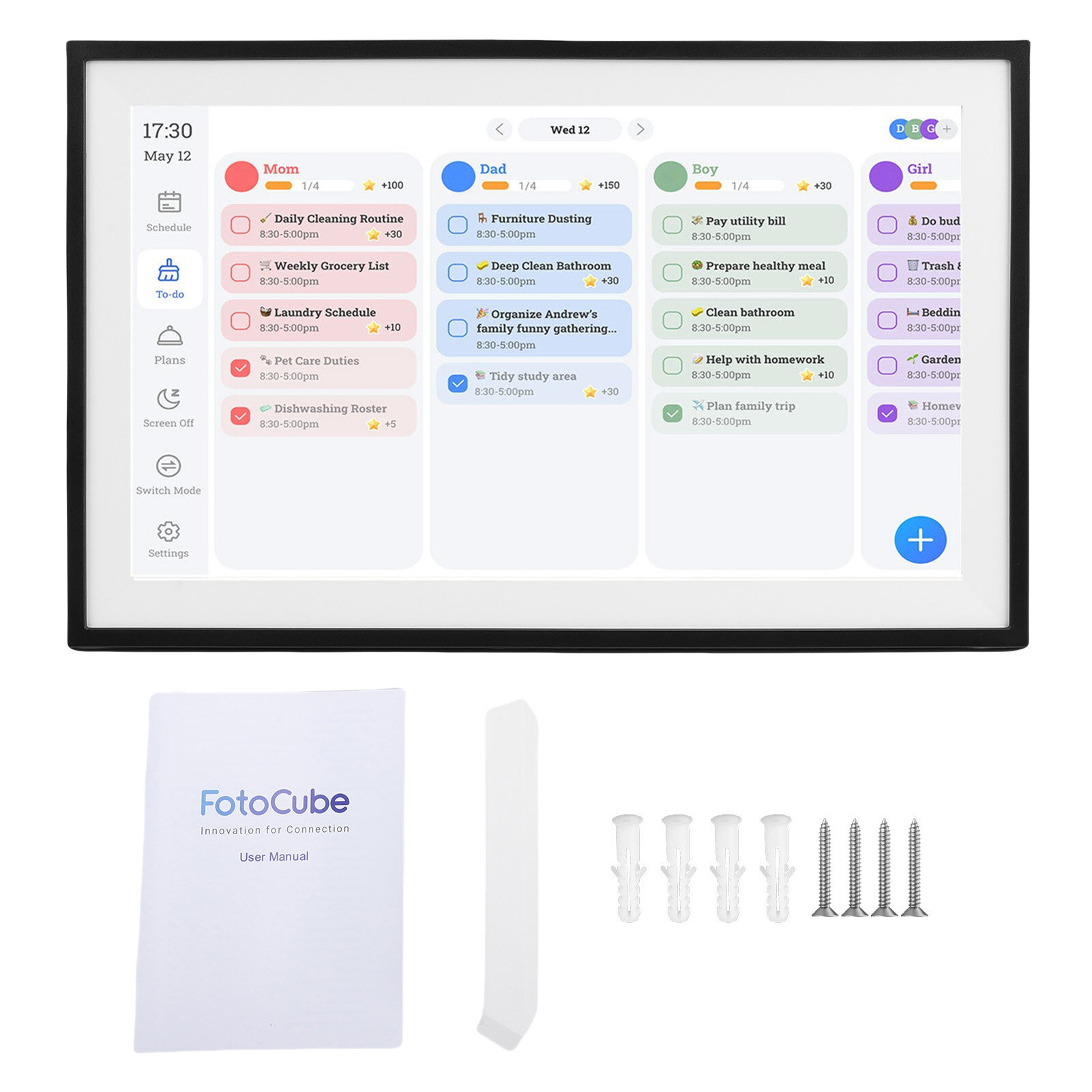 Smart Digital Calendar 15.6 Inch HD Touchscreen WiFi Digital Picture Frame Family Calendar Planner with APP for Android 9.0 Black Frame