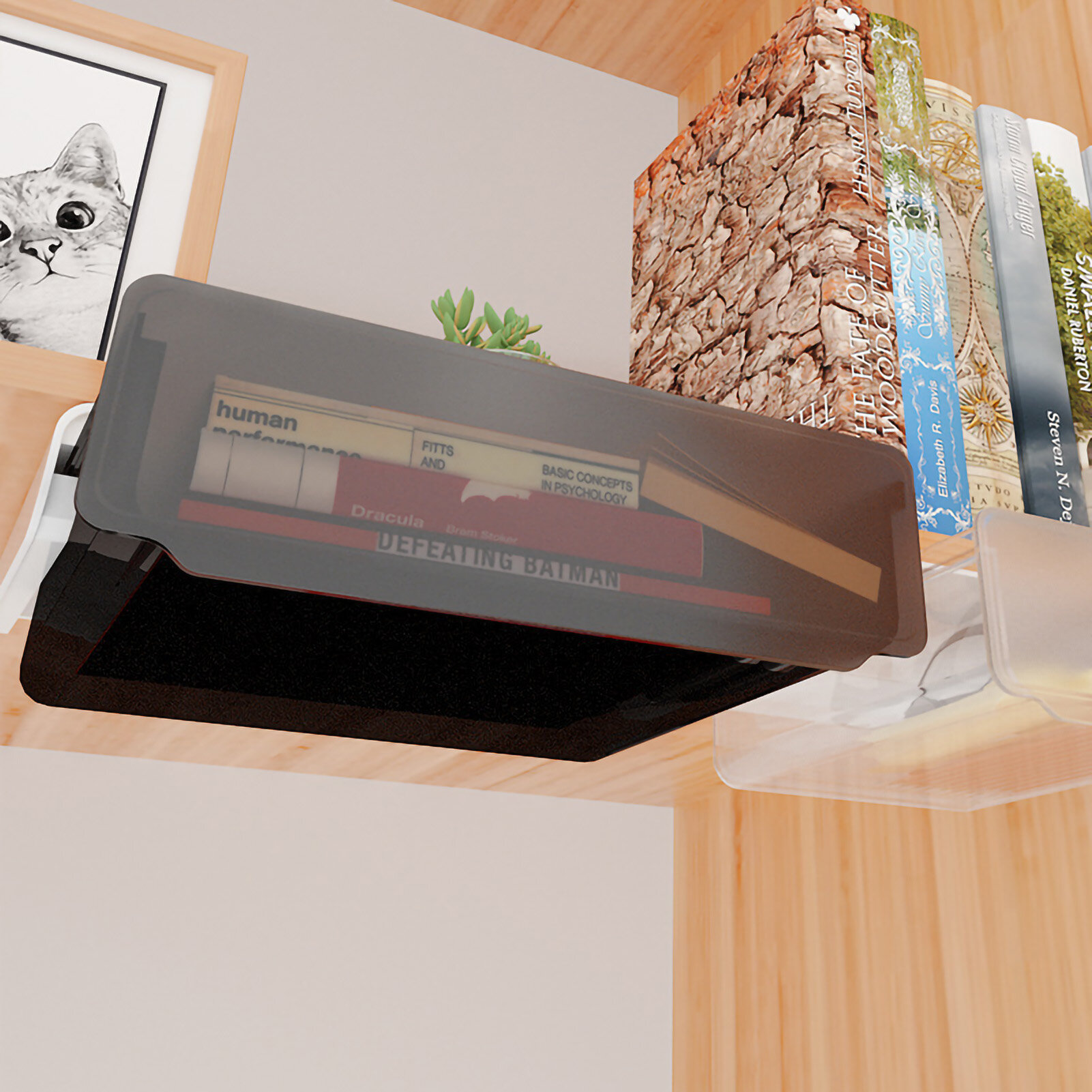 Ящик для хранения под столом без перфорации, ABS PS, маленький скрытый ящик для общежития, большой прозрачный черный