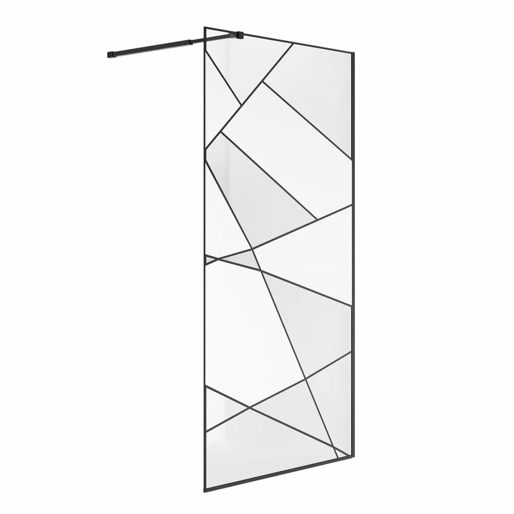 Душевая перегородка Niagara Nova NG-680-12BLACK 120х195, профиль матовый черный, стекло прозрачное с рисунком