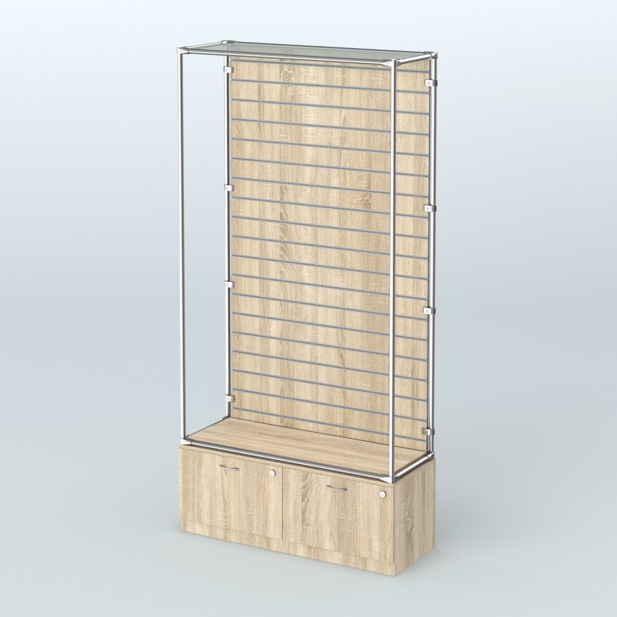 Торговая система хром (задняя стенка - Экономпанель) №6 с тумбой Т-15, Дуб Сонома