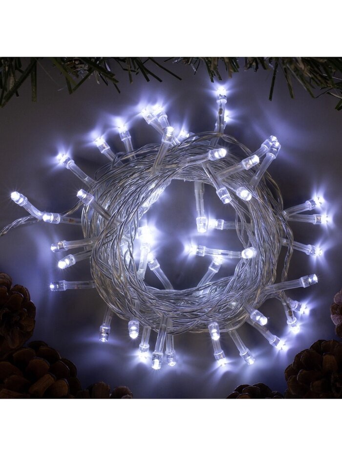 Гирлянда Нить 5 м, IP20, прозрачная нить, 50 LED, свечение белое, 8 режимов, 220 В