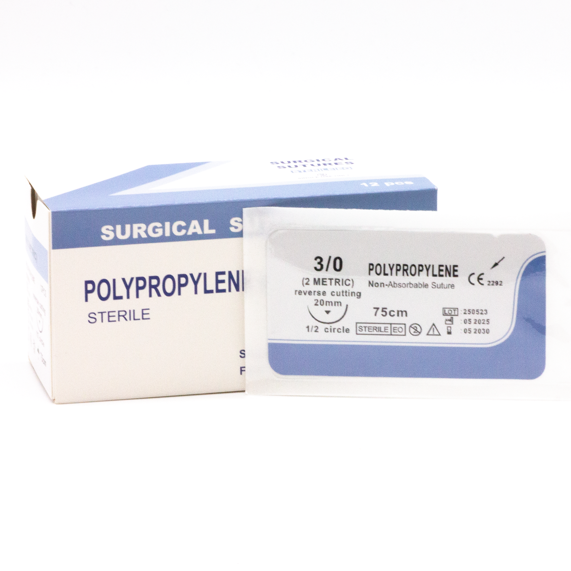 Хирургический шовный материал мононить полипропилен, нерассасывающийся, обратнорежущий 5/0, 3/8, 1 игла 12 мм, 12 шт