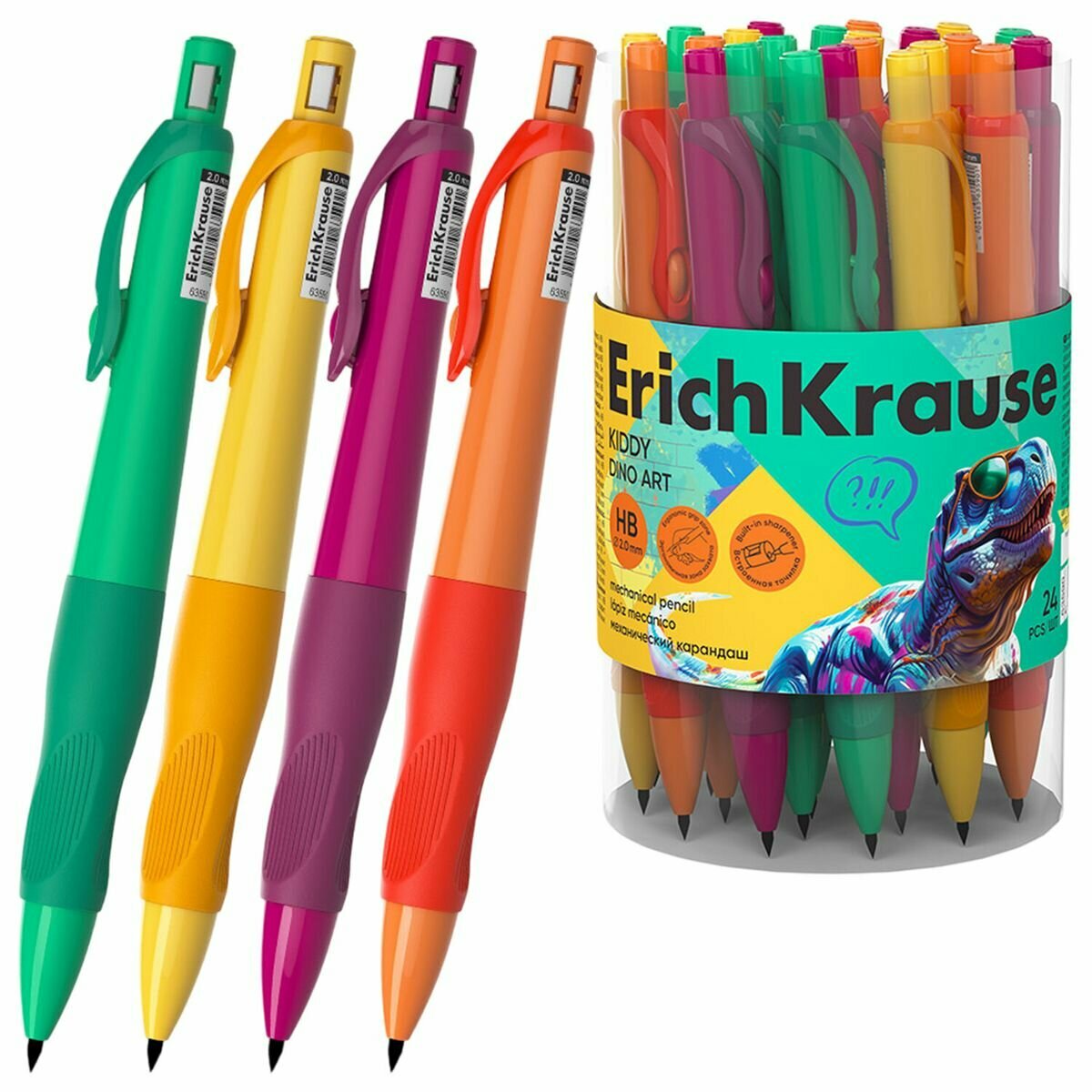 Карандаш механический Erich Krause Kiddy Dino (2мм, НВ) (63590), 24шт.