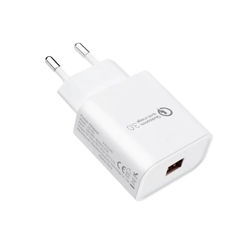 Сертифицированный CE QC3.0 18 Вт USB-A настенное зарядное устройство для iPhone, Samsung, Xiaomi - Европейский штекер,