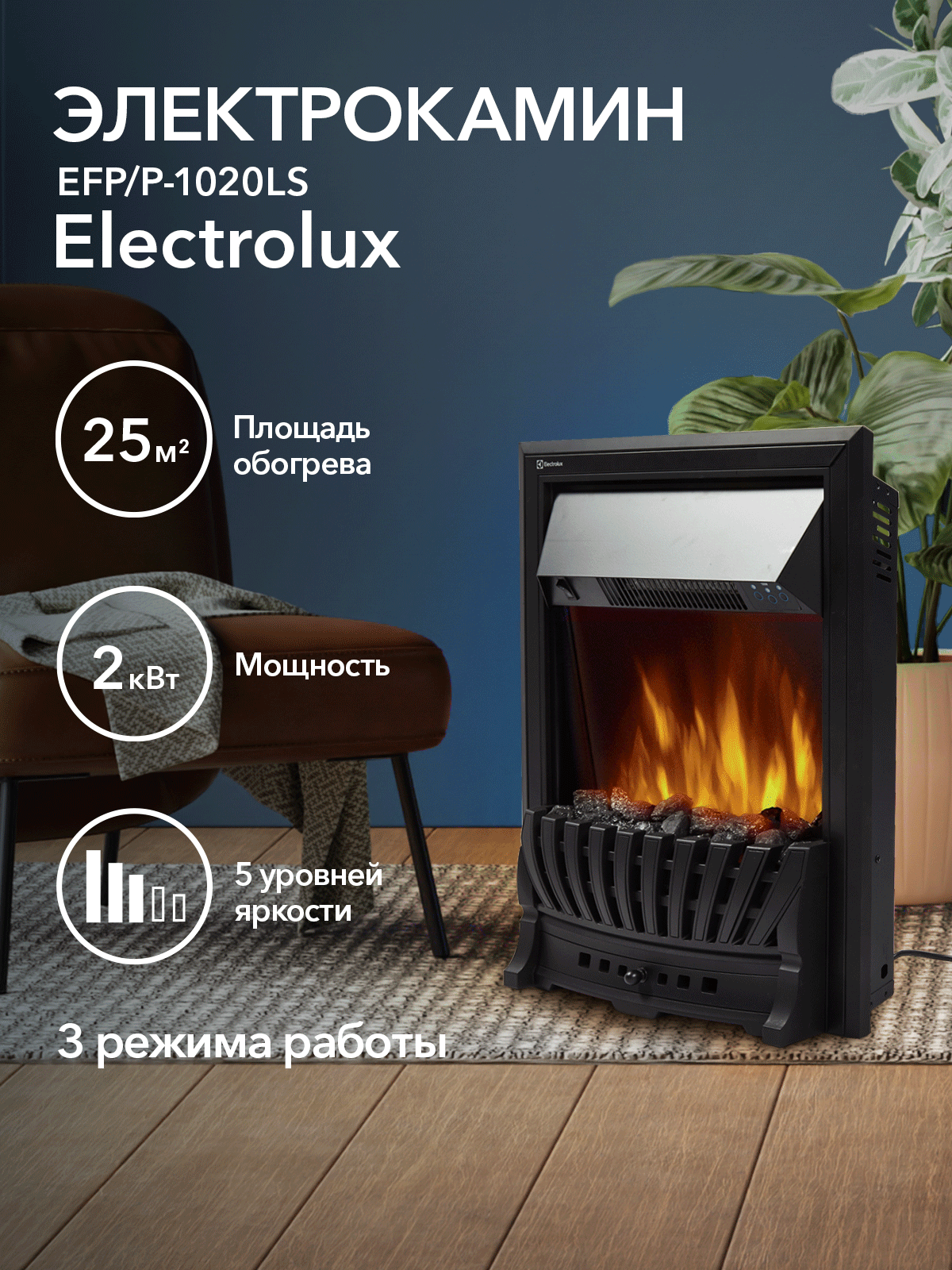 Очаг электрический Electrolux Classic EFP/P-1020LS