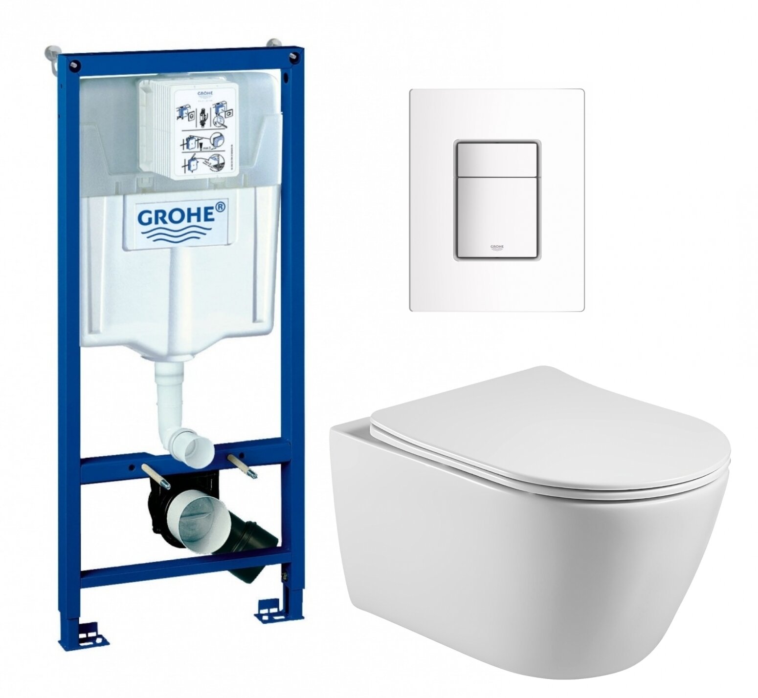 Комплект 3 в 1 инсталляция Grohe Rapid SL + Унитаз подвесной Акватек Вега AQ1905-00 + кнопка белая