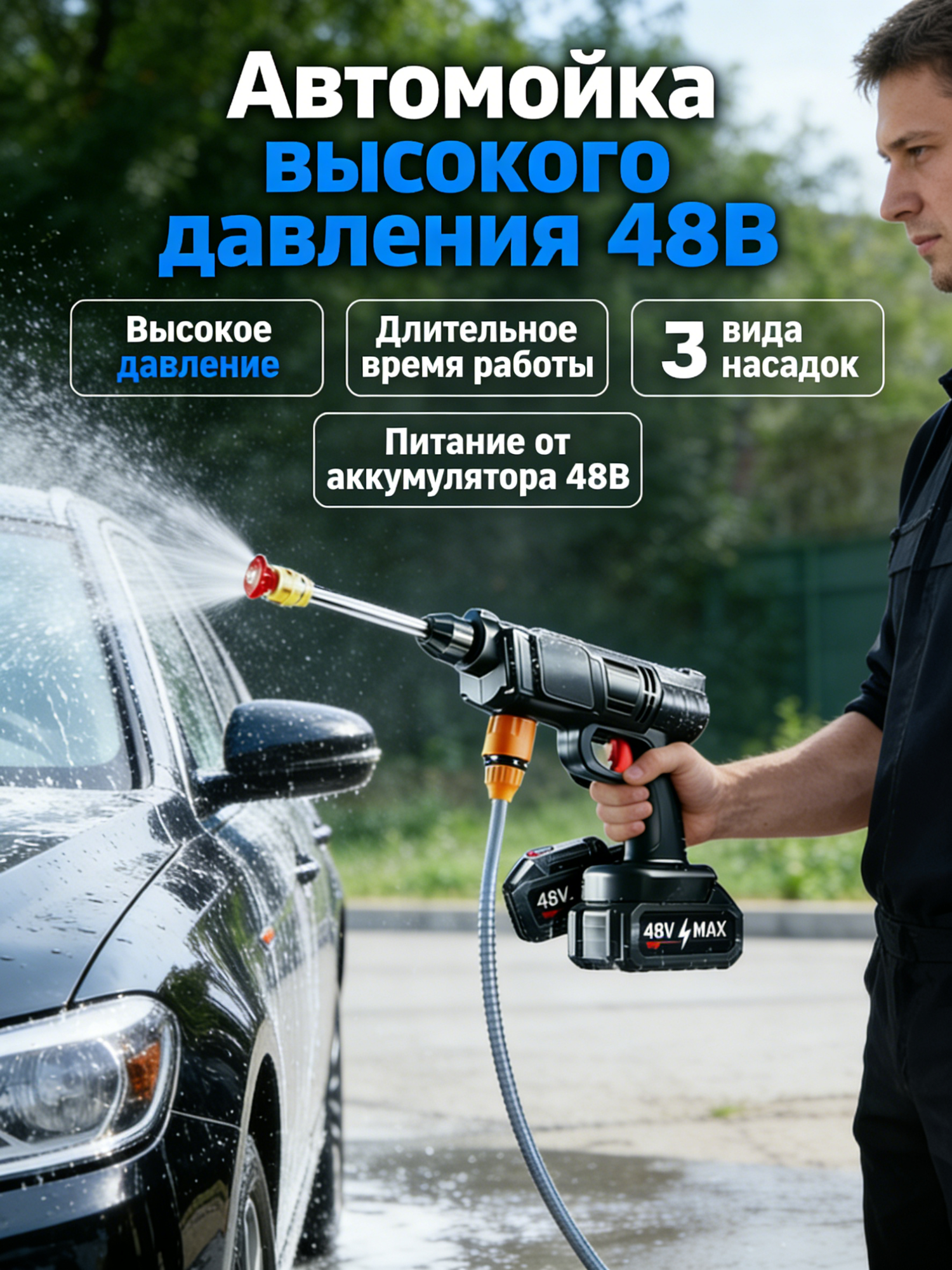 Аккумуляторная автомойка высокого давления с кейсом 2 аккумулятора. Минимойка
