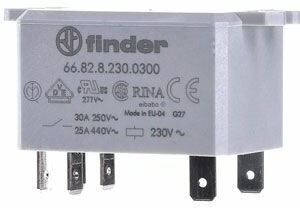 Силовое реле; монтаж ножевой 6,3мм 2NO 30A; катушка 12В DC; УХЛ4; монтажный фланец;