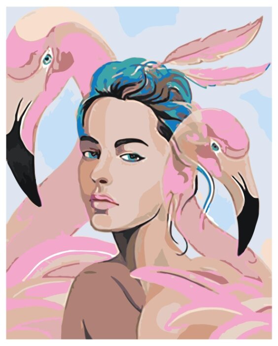 Девушка и розовые фламинго Раскраска картина по номерам на холсте