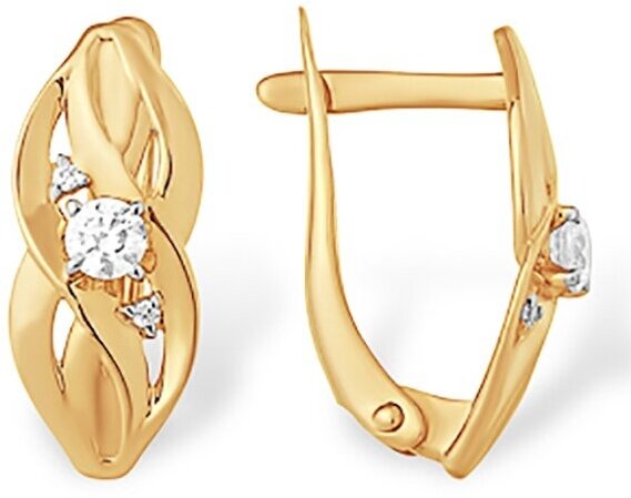 Серьги, золото, 585 проба, фианит, кристаллы Swarovski