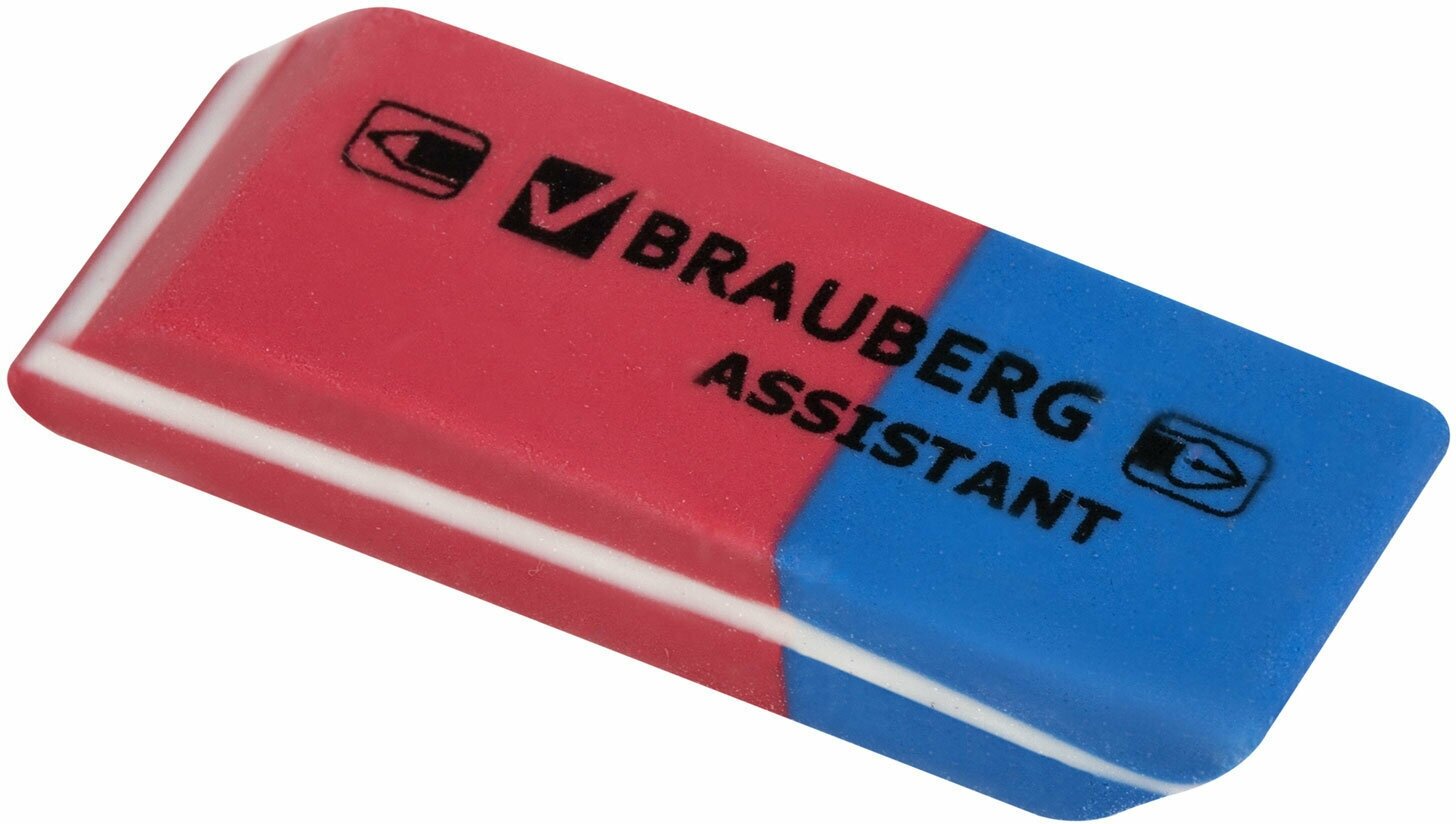 Ластик BRAUBERG "Assistant 80", 41х14х8 мм, красно-синий, прямоугольный, скошенные края, комплект из 80 шт, 221034