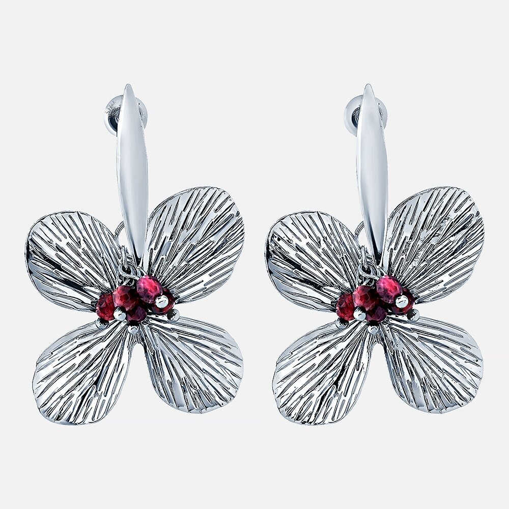 Серьги, серебро, 925 проба, гранат