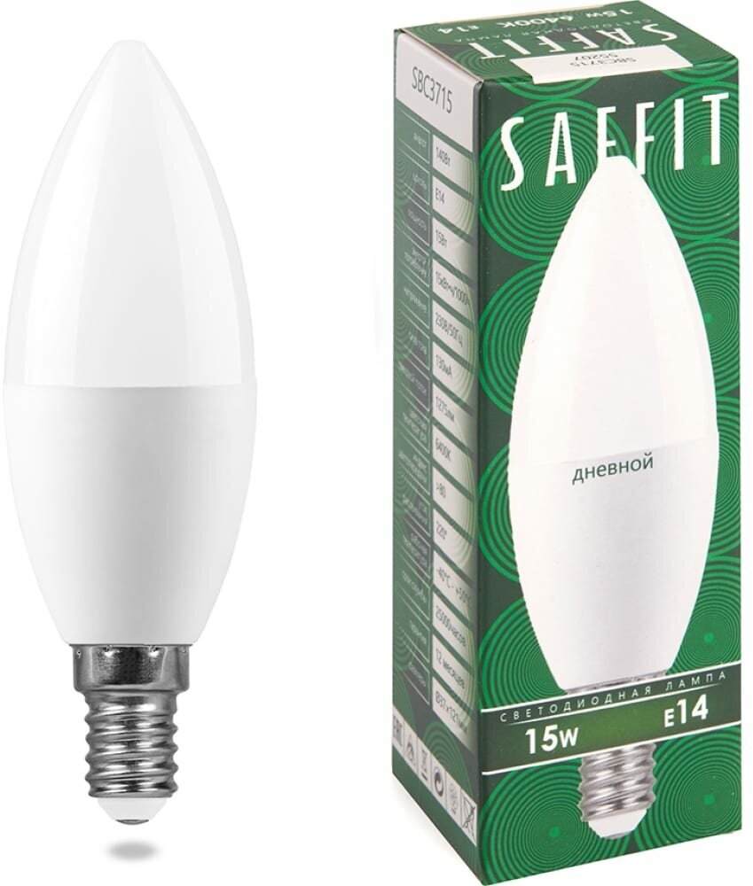 Светодиодная лампа SAFFIT SBC3715 Свеча E14 15W 6400K, 55207
