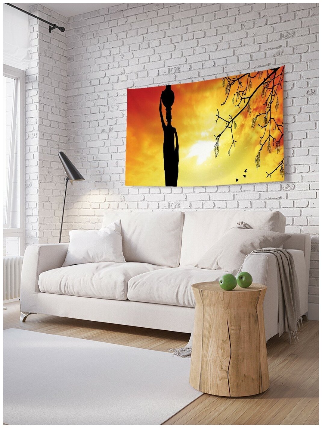 Горизонтальное фотопанно JoyArty на стену "Силуэт африканской девушки с кувшином", 150x200 см