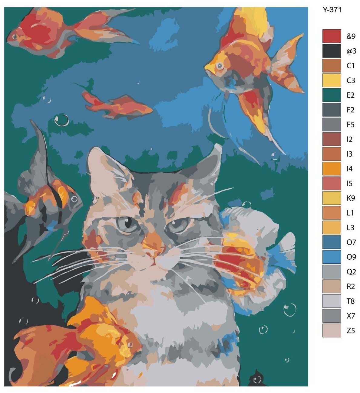 Картина по номерам Y-371 "Кот и рыбы" 40х50