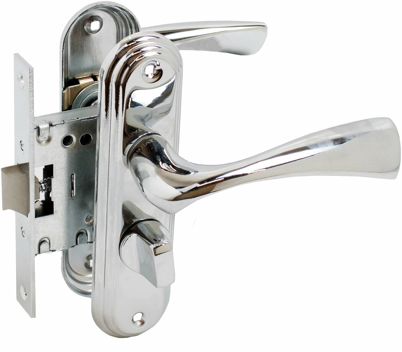 Ручка-защелка дверная с фиксацией булат ЗЩ1-Д03.04 (П) номос хром правая наружняя/левая внутренняя