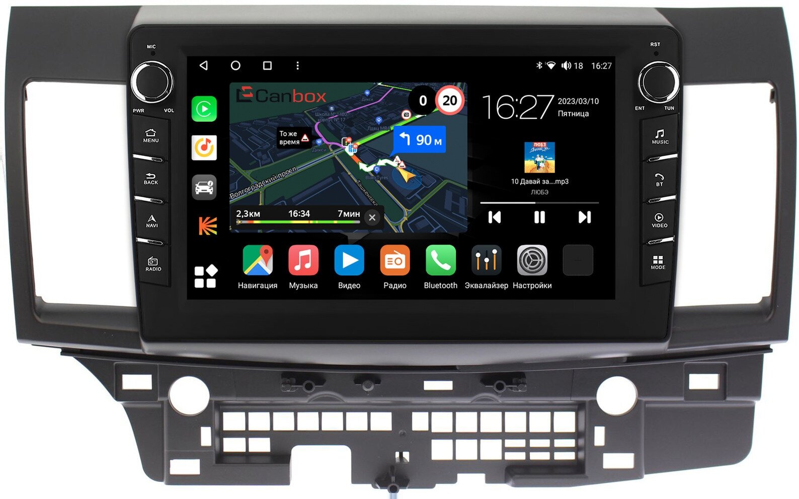 Штатная магнитола Canbox M-Line 7835-1047 Mitsubishi Lancer X 2007-2018 Android 10 (4G-SIM, 2/32, DSP, QLed) С крутилками авто с Rockford