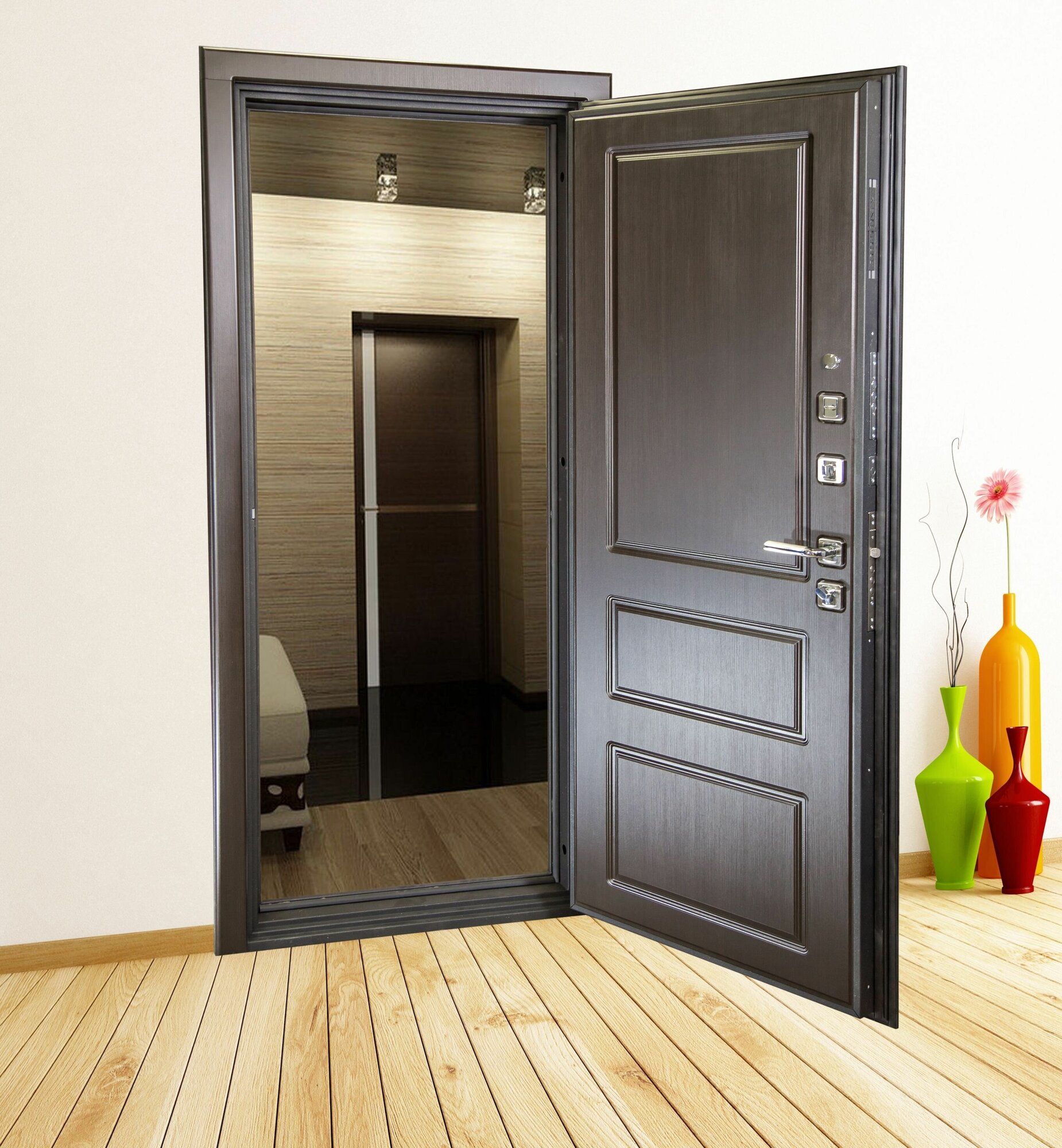 Дверь входная DOORBET "Муар" 2050*860 правая МДФ10мм Венге темный/МДФ10мм Венге темный