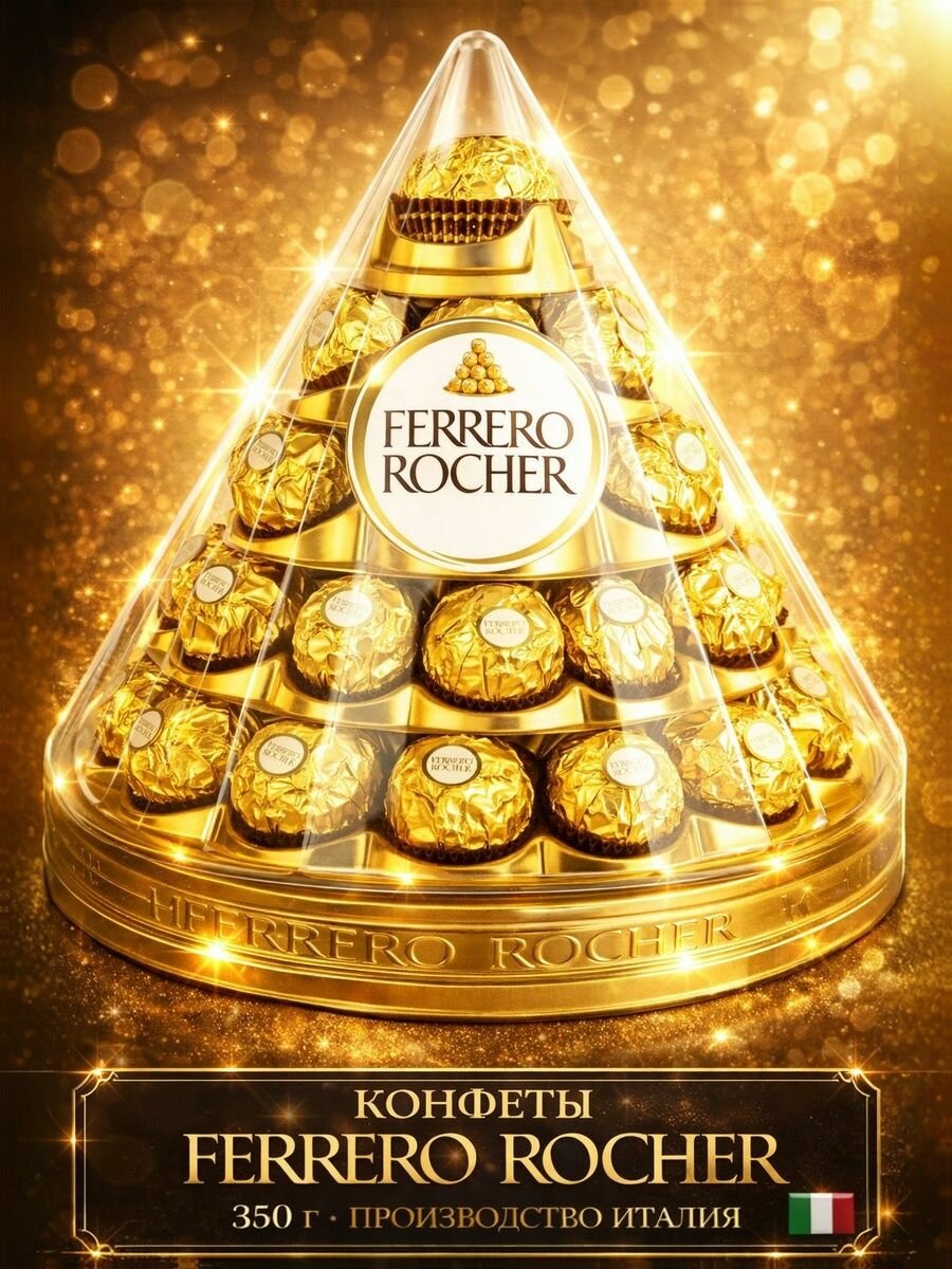 Конфеты в коробке в подарок Ferrero Rocher из молочного шоколада с начинкой из крема и лесного ореха, 350 г, Италия