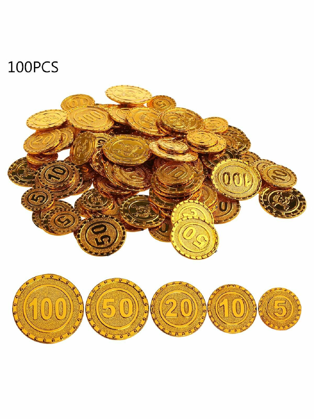 100 штук, пиратские золотые монеты, фишки, жетоны