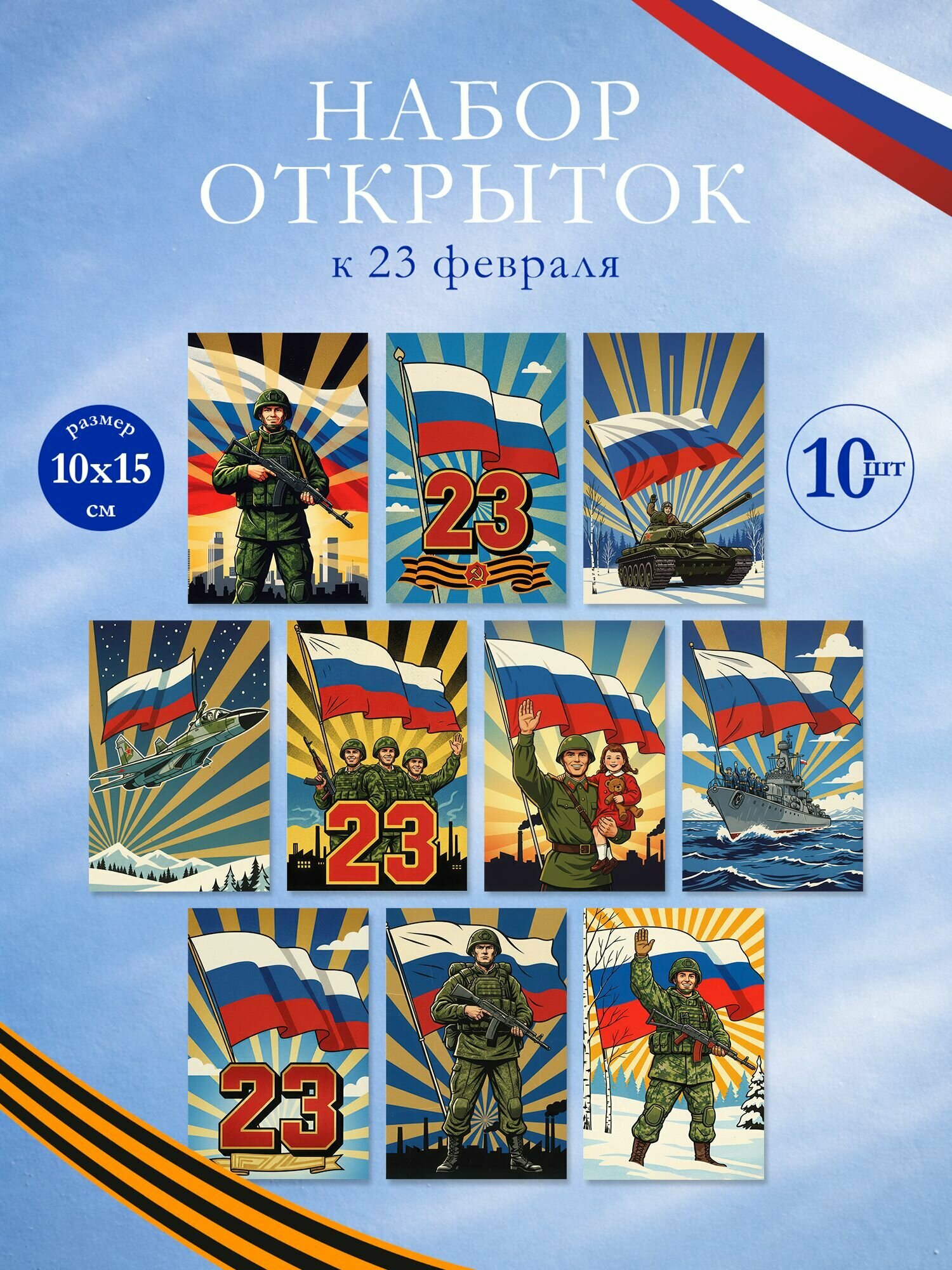 Открытки 23 февраля, 10 шт