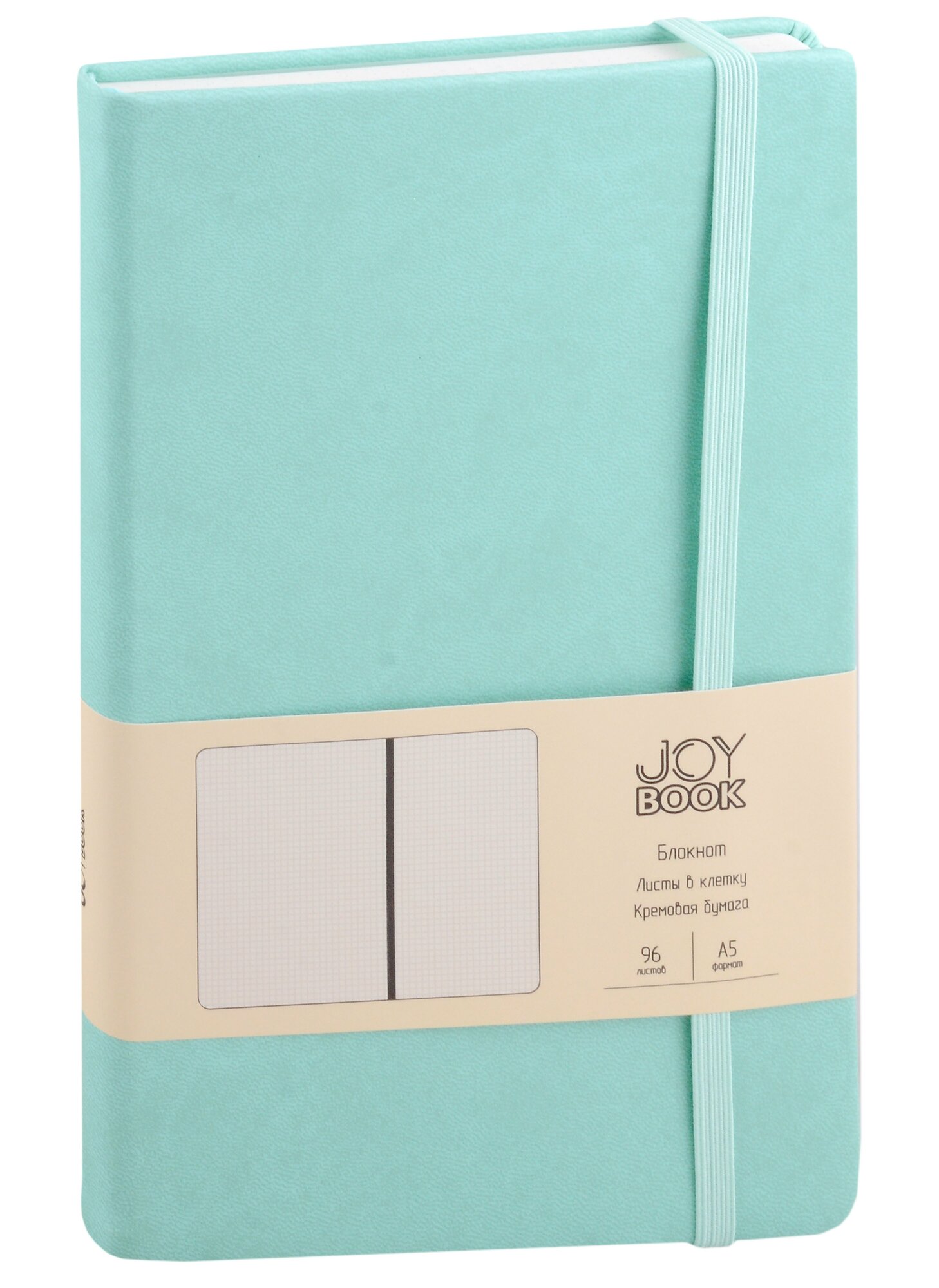 Книга для записей А5 96л кл. "Joy Book. Ментоловый" иск. кожа, тонир. блок, скругл. углы, ляссе, резинка, карман на задн. форзаце