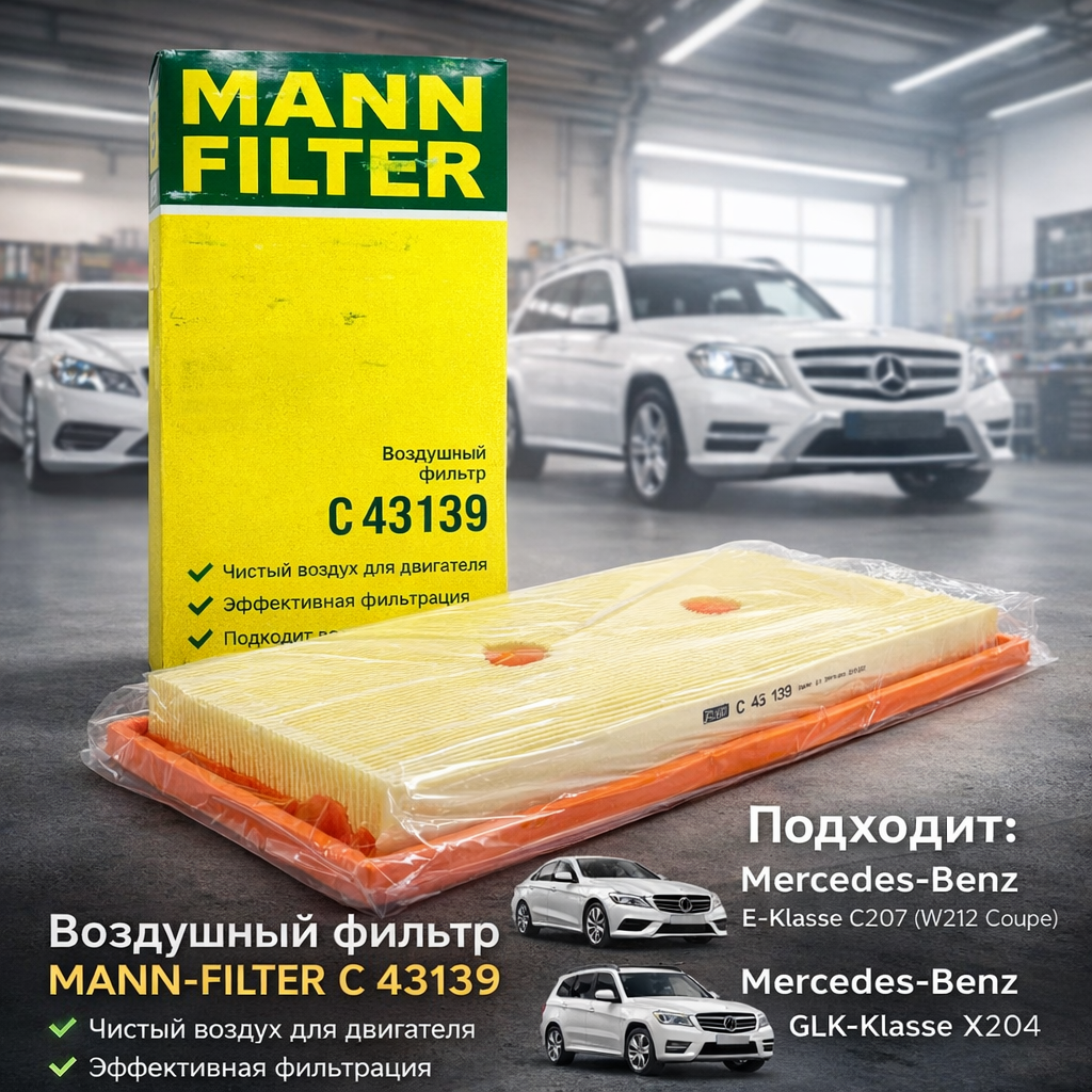 Фильтр воздушный MANN-FILTER C43139 Подходит: Mercedes-Benz E-Class C207, GLK-Class