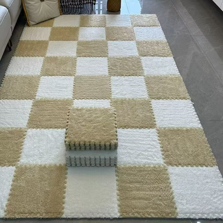 Пушистый ковер у кровати, для всех полов, хаки+ белый， размер 30x30 см, 10шт.