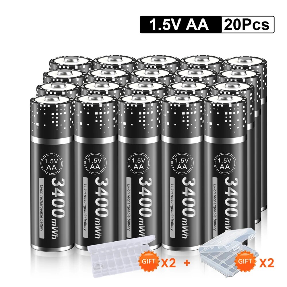 PALO Литиевые перезаряжаемые батарейки AA 3400mWh 20 Pcs Battery