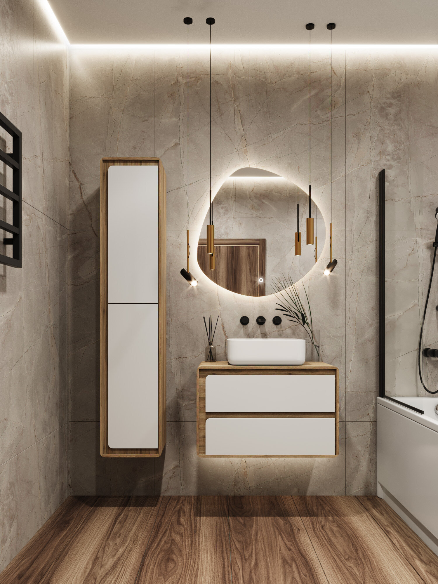 Тумба в Ванную комнату под Раковину VORQUA 70х48х50 см. Дуб/Белый TYPE006DB