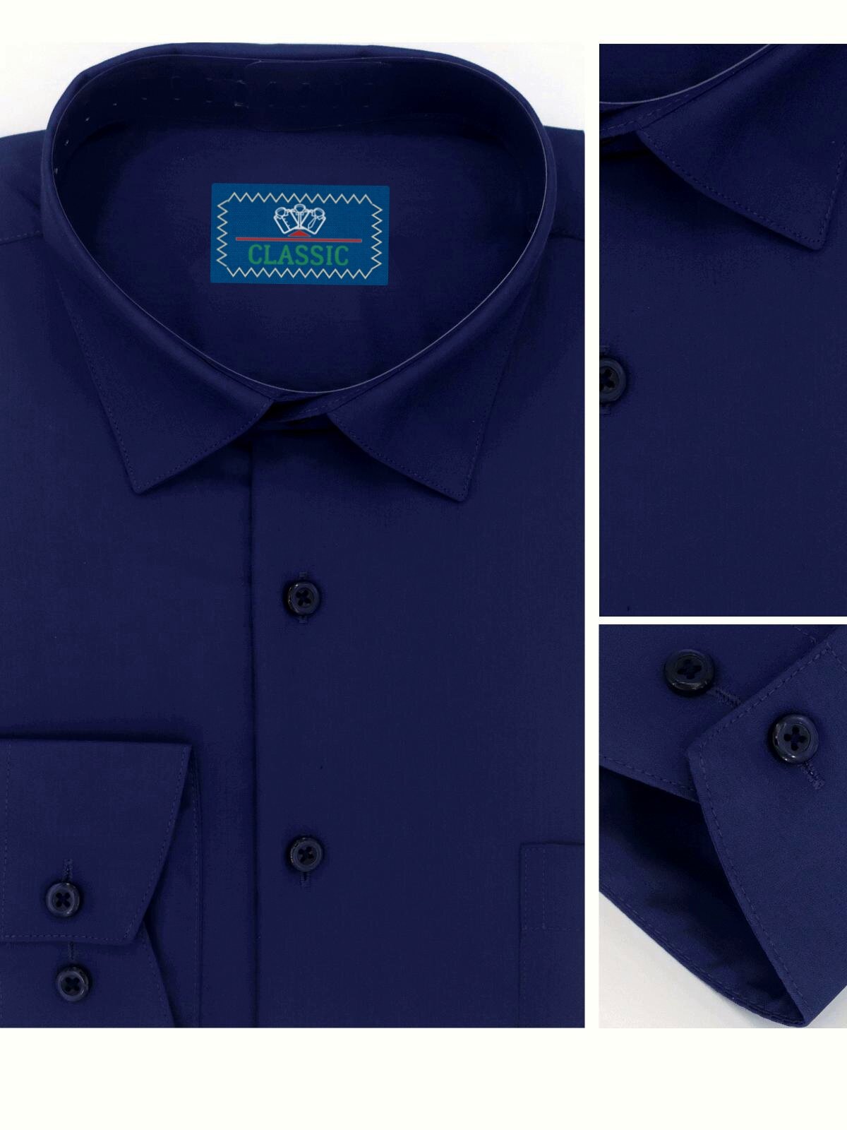 Рубашка Мужская рубашка с длинным рукавом прямая классическая, темная сорочка на пуговицах, рубаха на любой сезон, синяя однотонная, с карманом, на любой сезон и на лето рубашка