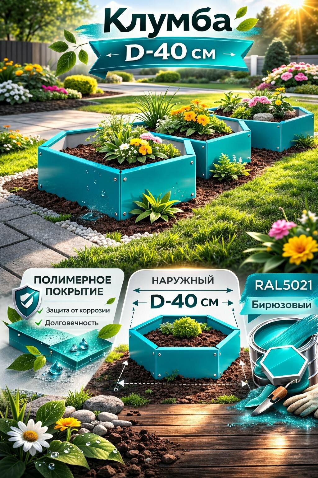 Клумба садовая D-40 см бирюзовая