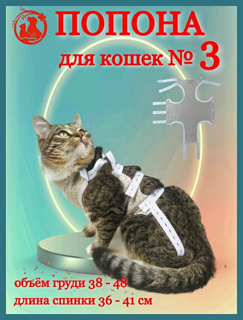 Попона послеоперационная хлопковая для кошек большого размера №3, хлопковая