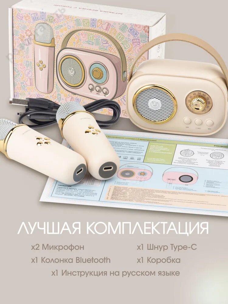 Караоке-система с микрофонами, Bluetooth, подключением по Bluetooth, караоке колонка для дома и вечеринок — фото 1