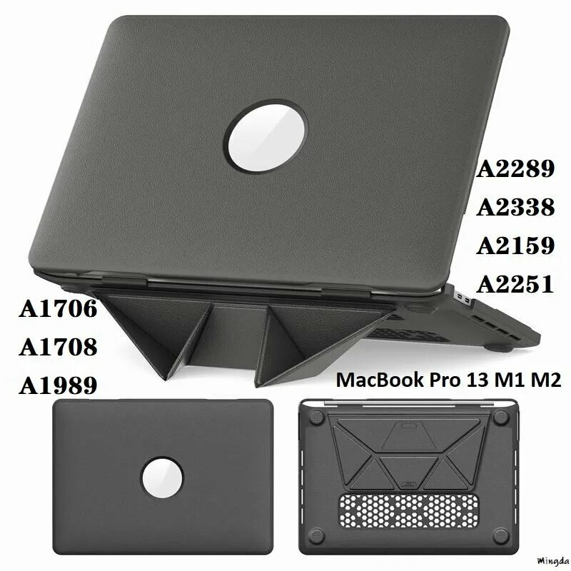 Чехол для MacBook Pro 13 M1 M2 / Поликарбонат + искусственная кожа премиум-класса для Макбук Про 13 2017 2018 2019 2020 2021 2022 (A1706 A1708 A1989 A2159 A2251 A2289 A2338), Цвет: серый