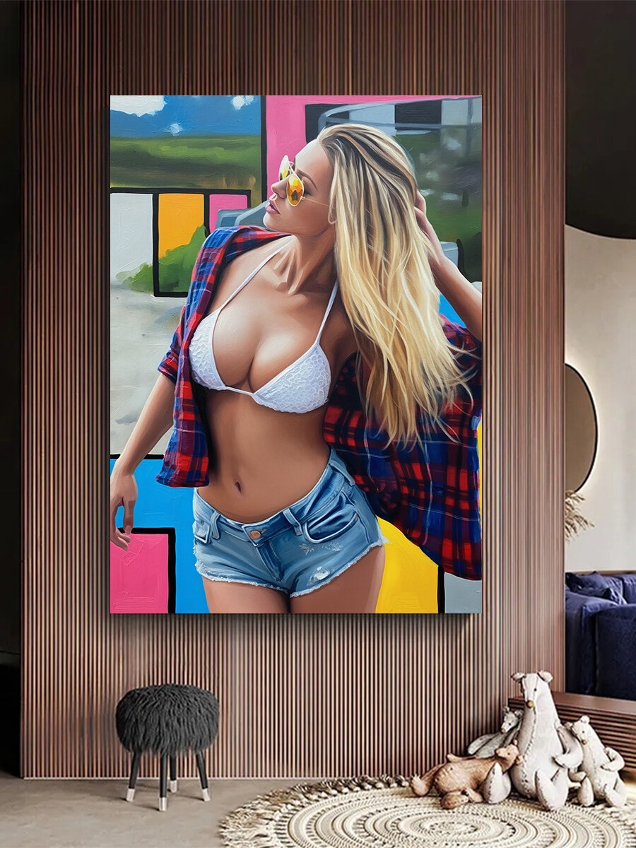 Картина на холсте - "Девушка 18+, бикини, в красивом белье женщина 18+" , 40х60 см.