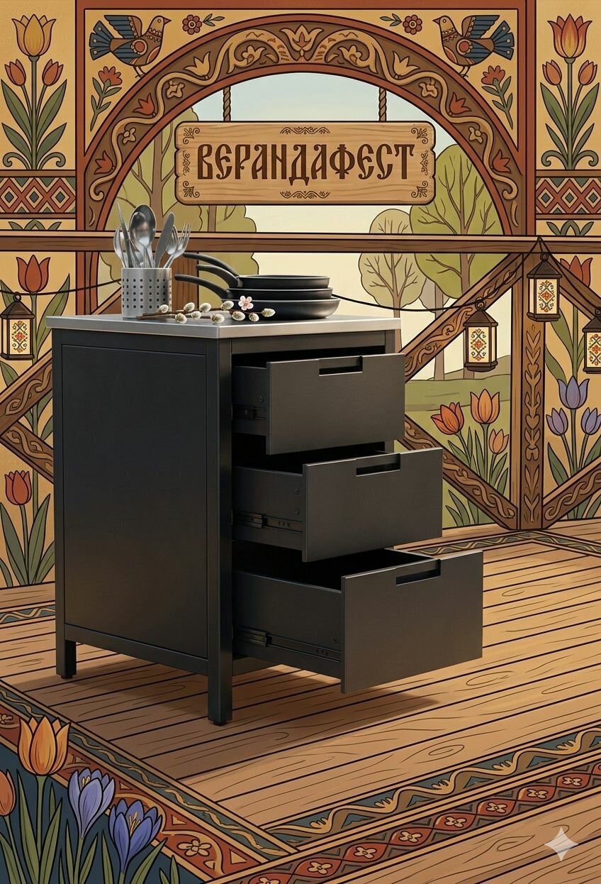 VERANDA: Садовая Кухня - Модуль с Выдвижными Ящиками - Уличная Модульная Кухня