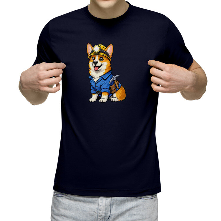 Мужская футболка «Милый шахтёр корги с киркой» (темно-синий, 3XL)