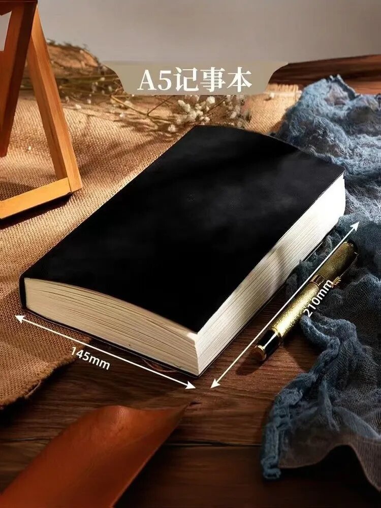 Тетрадь А5, 180 листов, с твердой обложкой, для записей, черный цвет, кожаный переплет